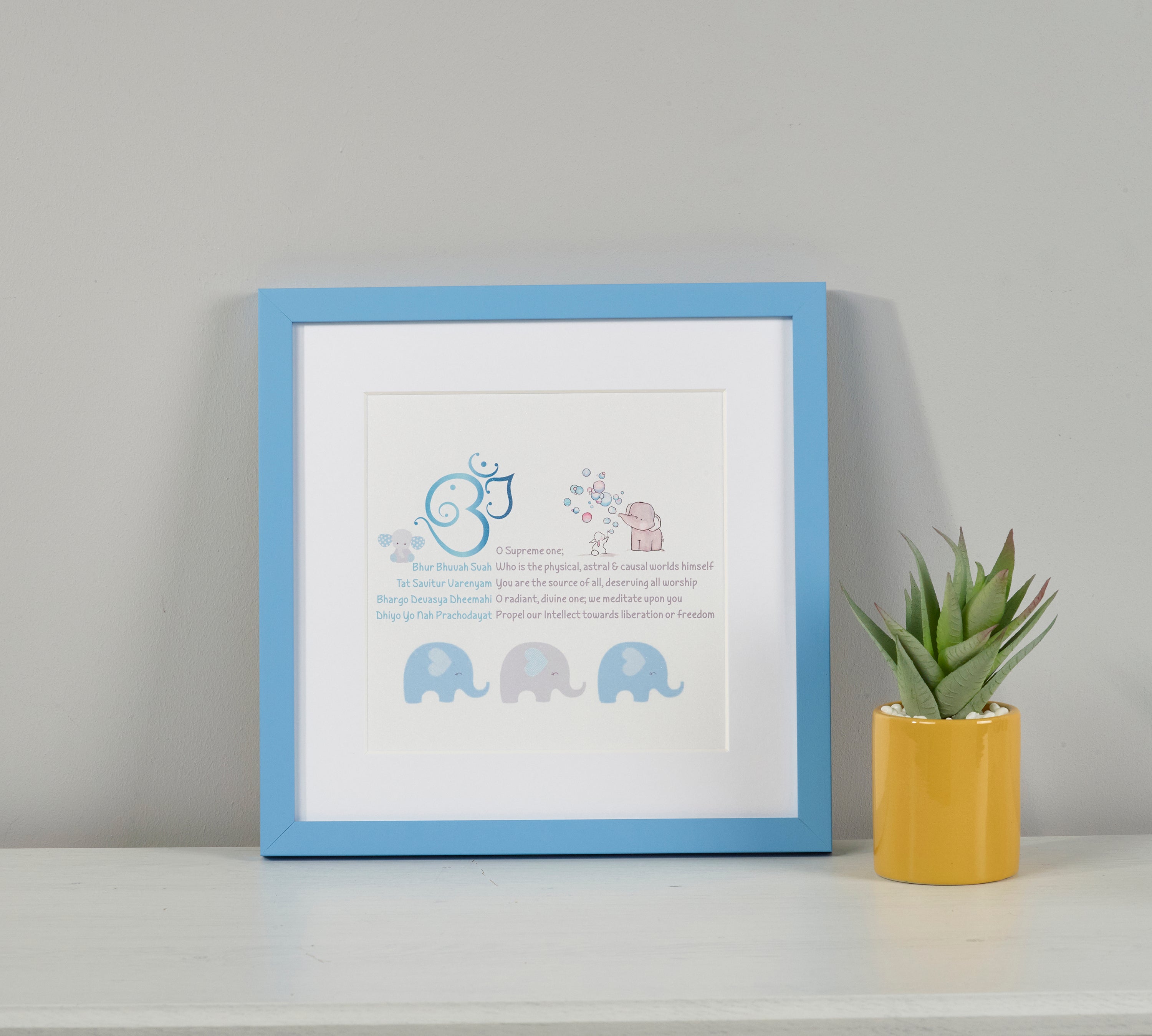 Gayatri Mantra Blue Elephant Themed – Beauty and The Button